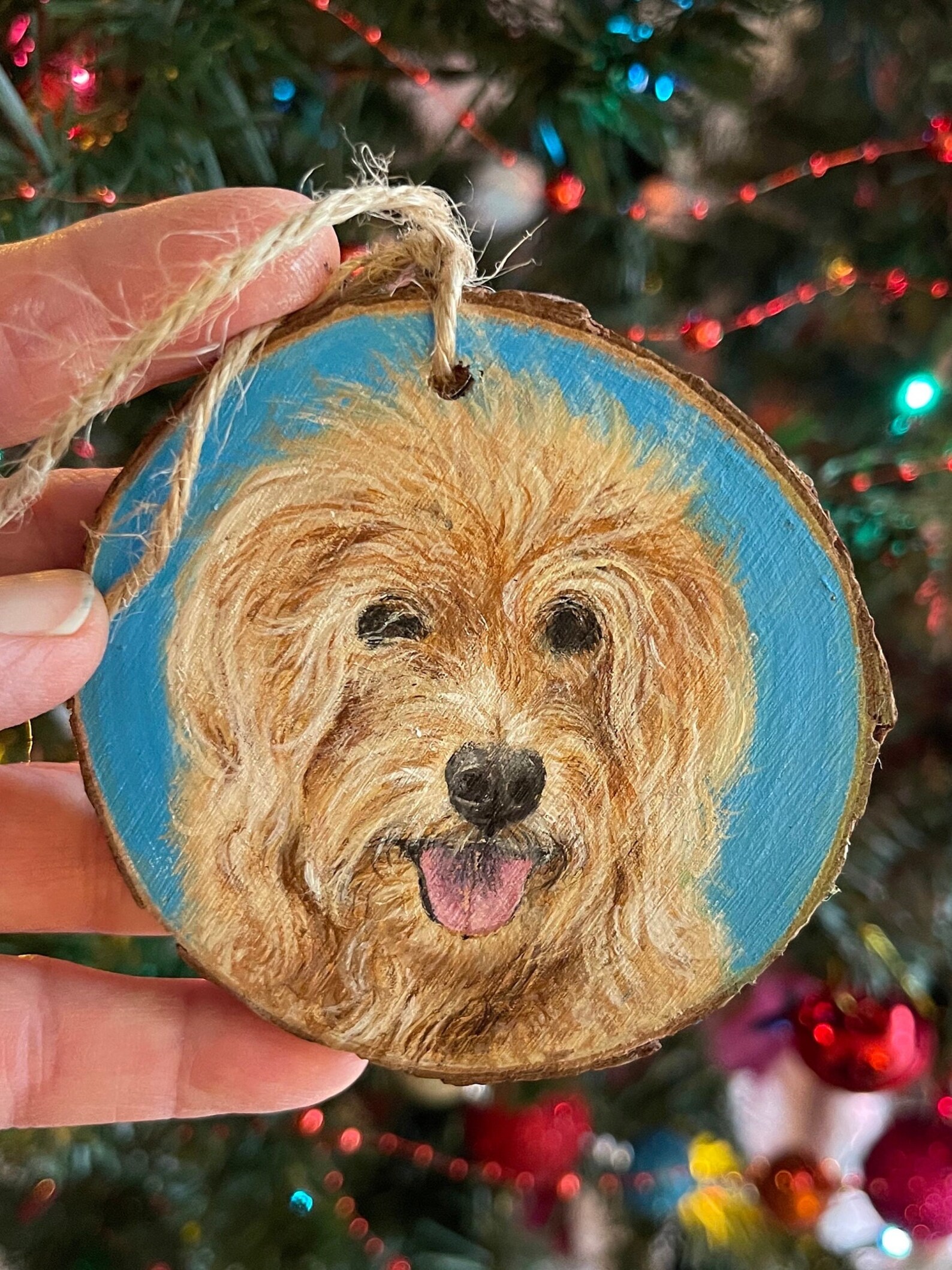Dog Portrait Hand Painted Wood Slice Pet Portrait Rainbow Pets Wood ...