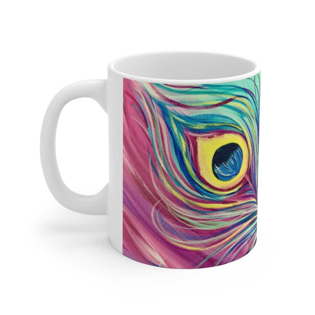 Peacock Feather Mug, Feather Mug, Peacock Feather Gift, Gift for Her ...