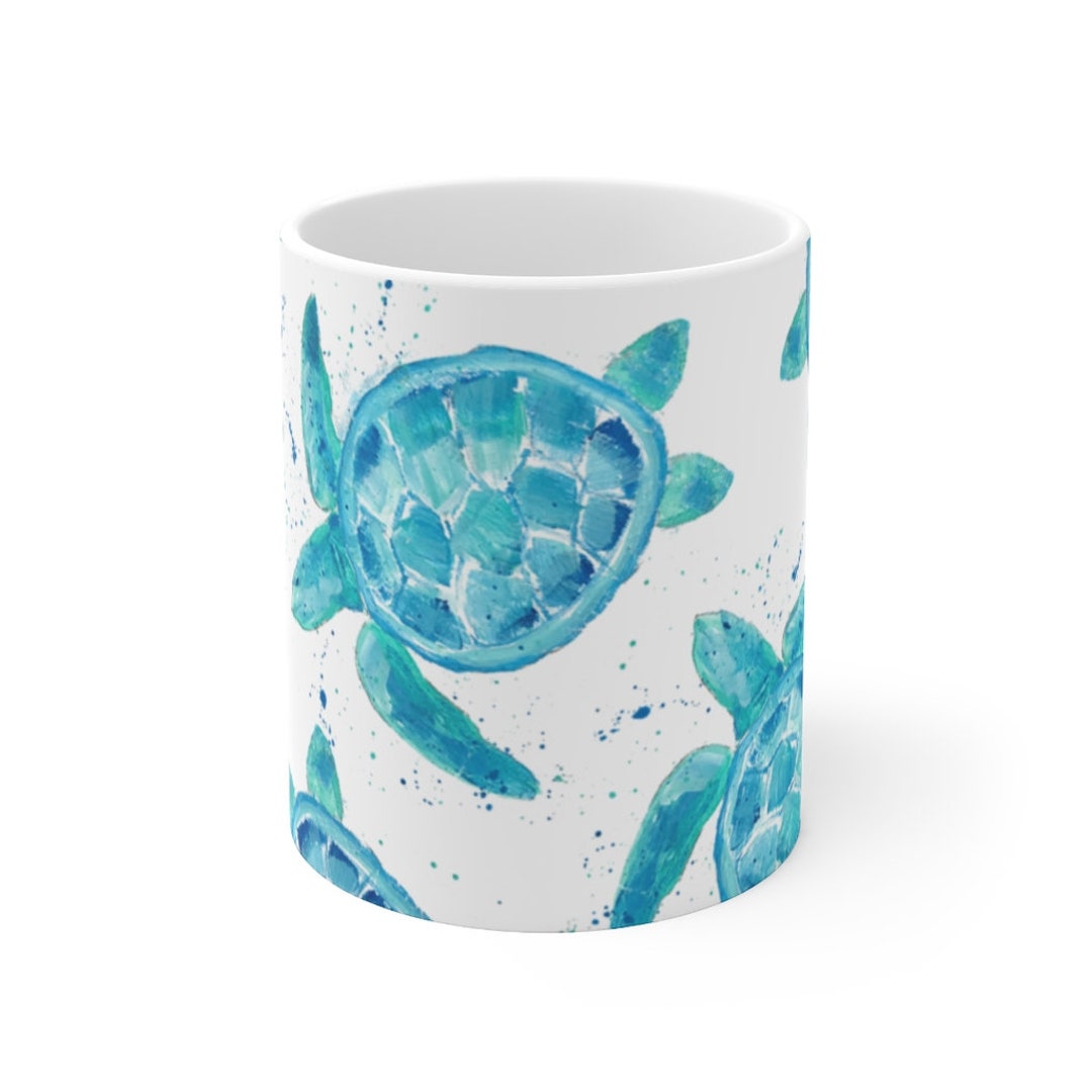 Sea Turtle Coffee Mug, Cute Sea Turtle Gift, Sea Turtle Mug, Blue Sea ...