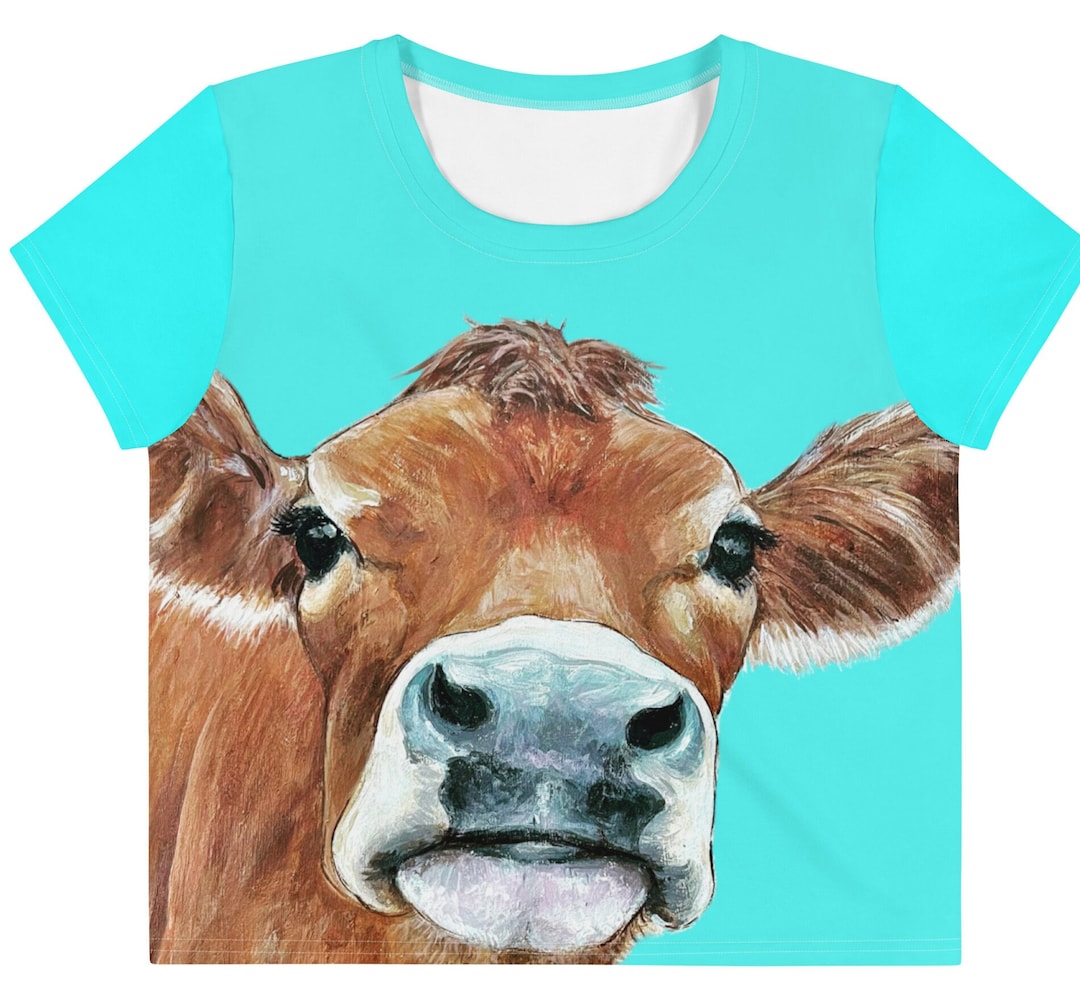 Cute Cow T-shirt, Jersey Cow Cropped Shirt, Brown Cow Tee, Cow Lover ...