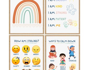 Calming Corner Digital Download, Feelings Chart for Toddlers, Rainbow ...