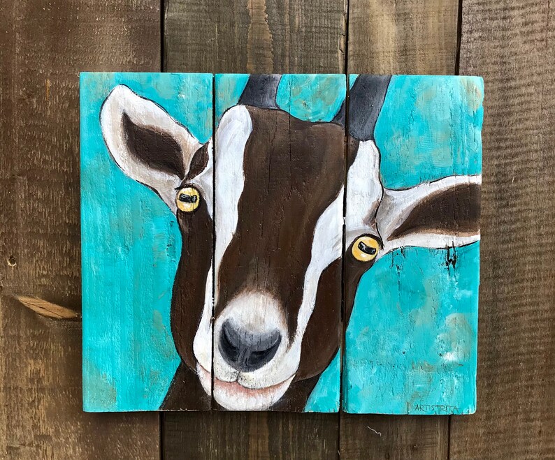 Grady the Goat Painting Rustic Farmhouse Wood Wall Art - Etsy