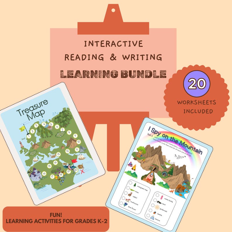 Interactive 20-page Reading and Writing Learning Bundle! Treasure Map ...