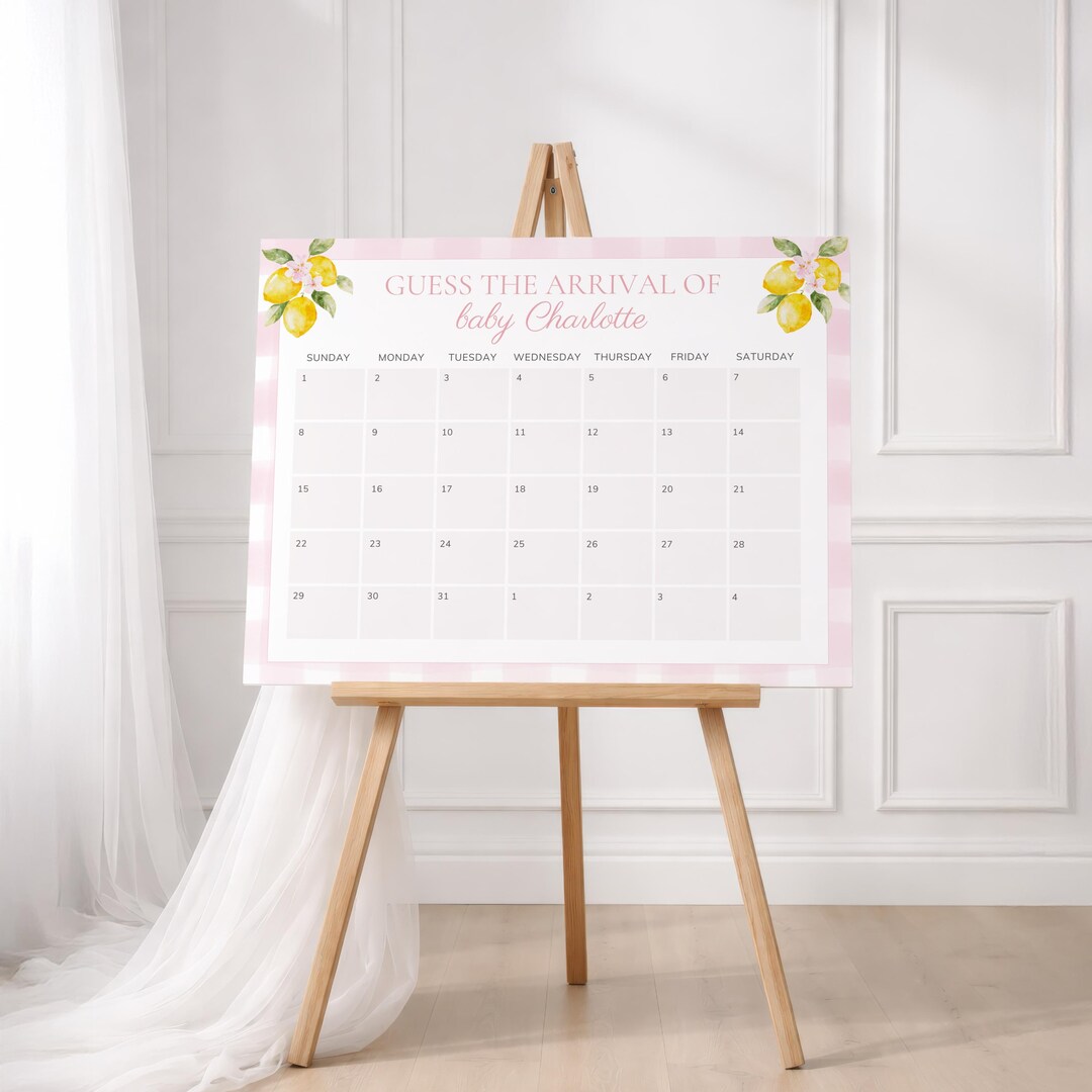 Editable Lemon Due Date Calendar, Printable Guess the Arrival Date ...