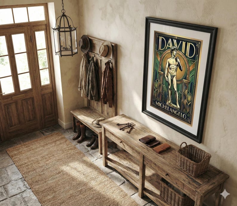 Art Deco Michelangelo David Statue Poster, Gold and Green Wall Art ...