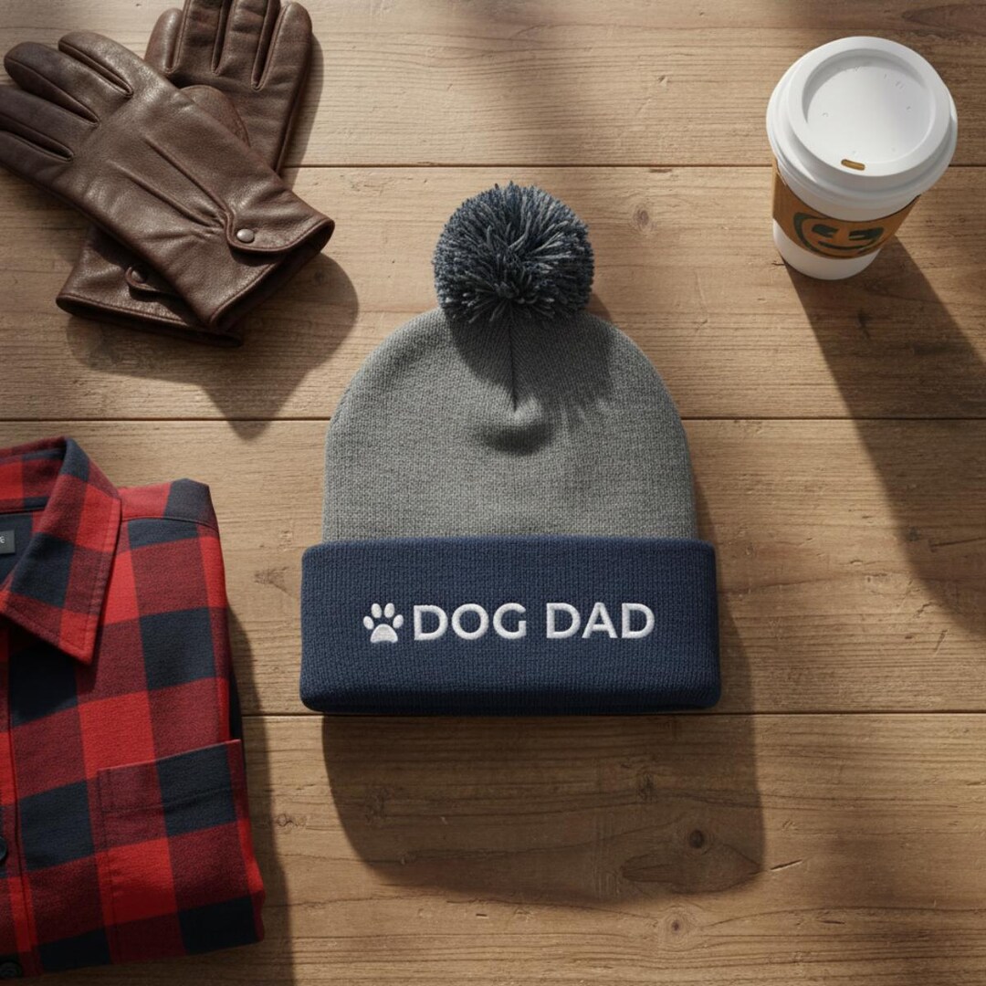 Dog DAD Pom-pom Knit Cap (embroidery) - Etsy