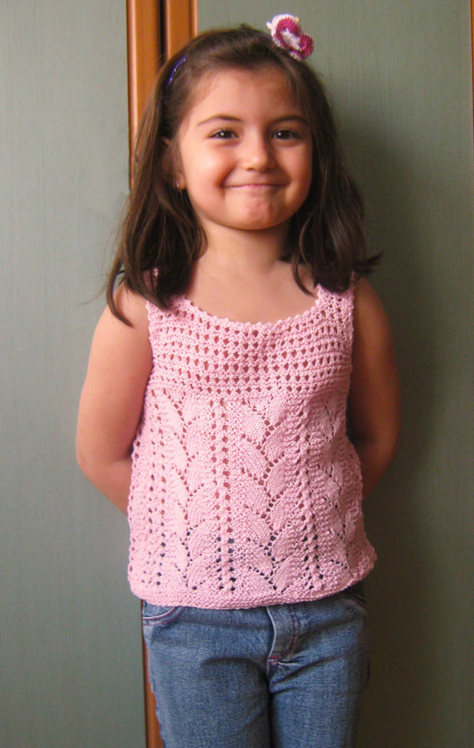 A Pink Butterfly-summer Hand Knitting Top for Girls - Etsy