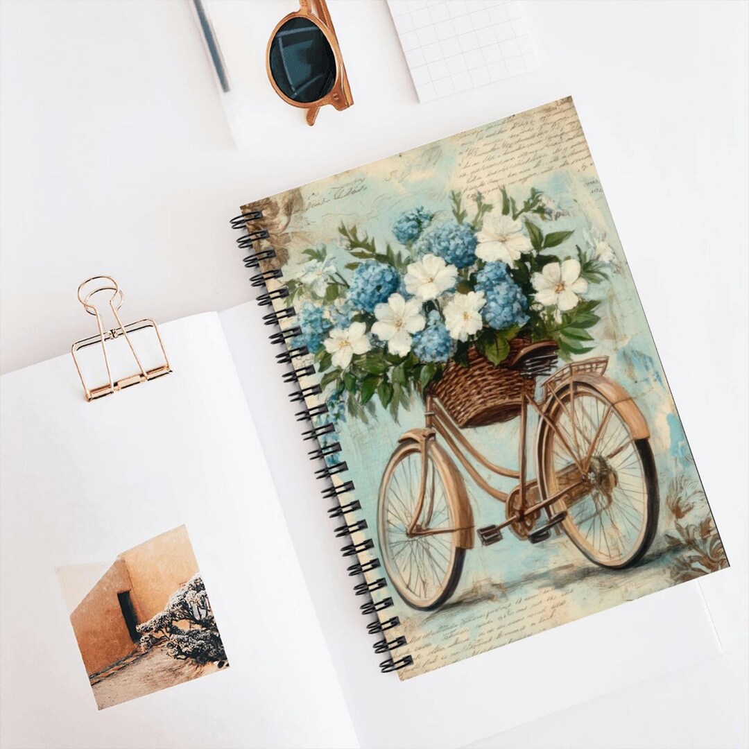 Vintage Floral Bicycle Spiral Notebook, Feminine Design - Etsy