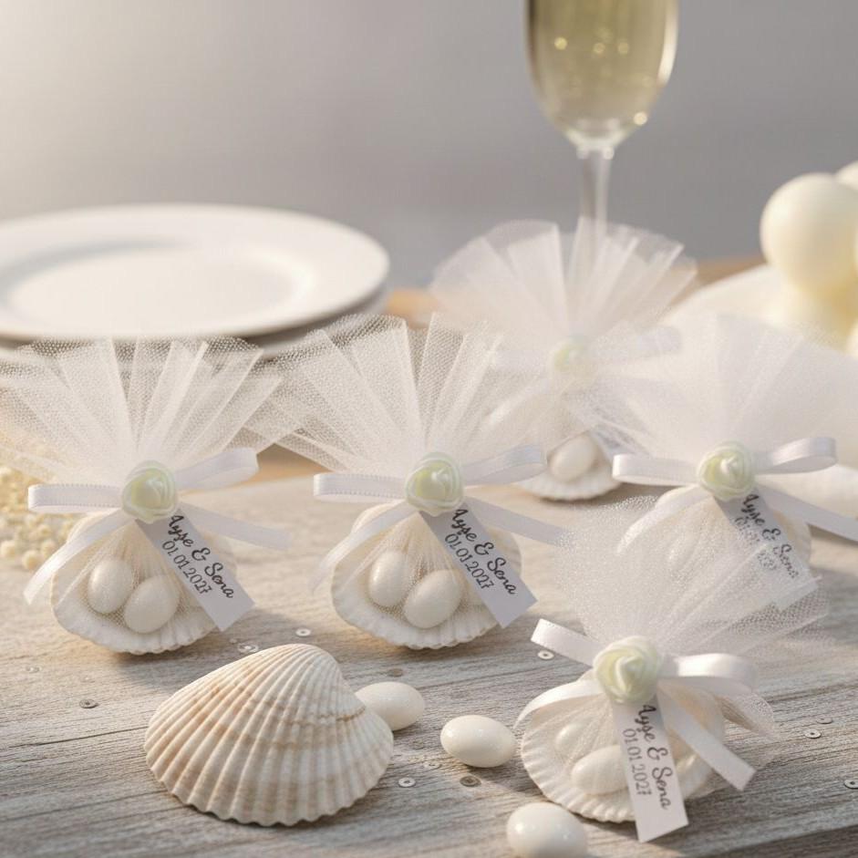 Personalized Wedding Favors – White Seashell Tray With Jordan Almonds ...