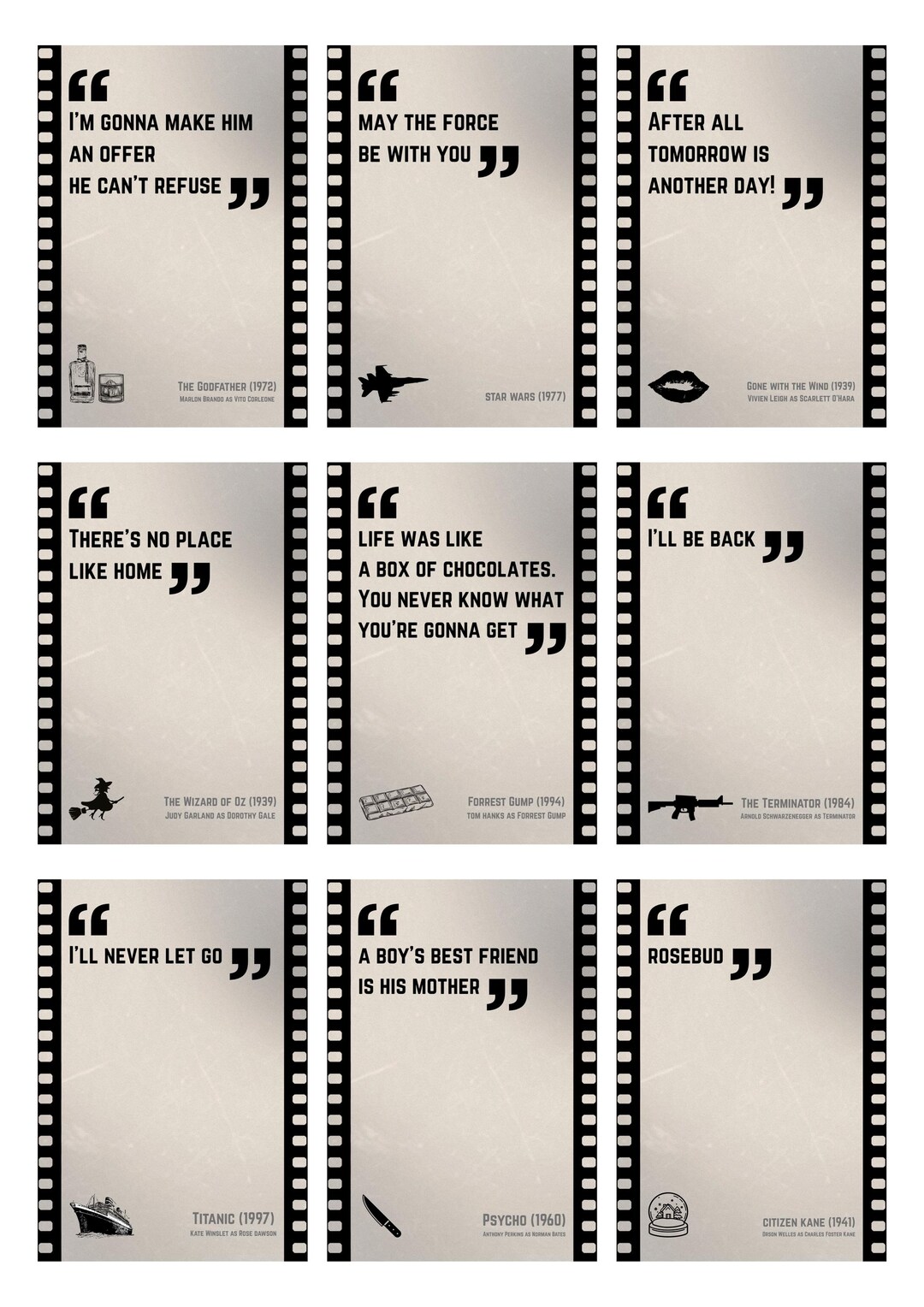Set of 10 - Movie Quote Poster Bundle | Classic Movie Poster | Poster ...