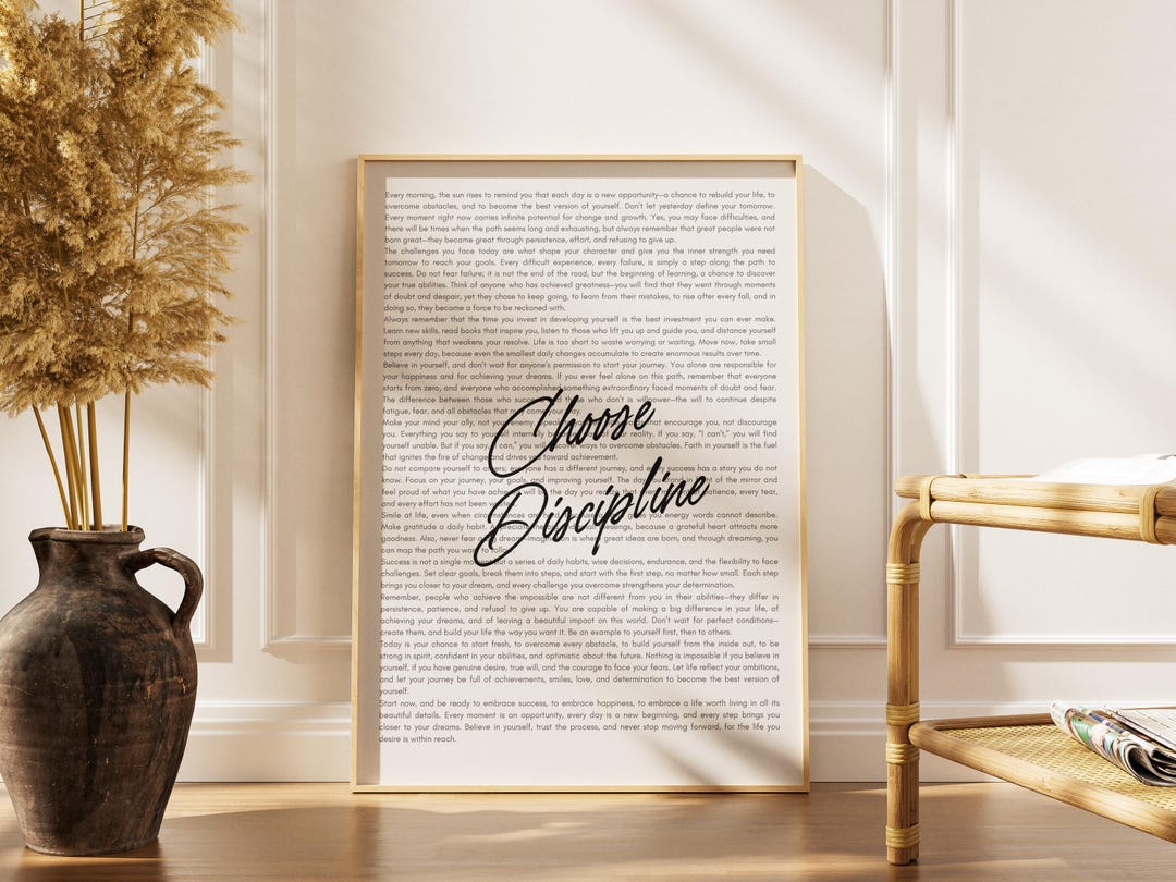 Choose Discipline Wall Art | Minimal Motivational Poster | Modern Black ...