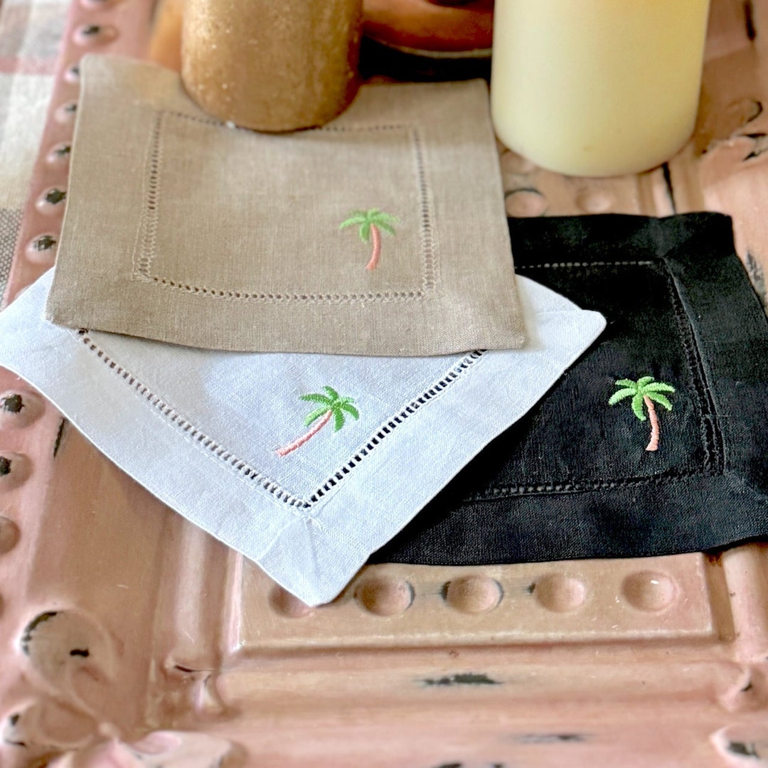 Palm Tree Cocktail Napkins, Set of 4, Linen Cocktail Napkins - Etsy