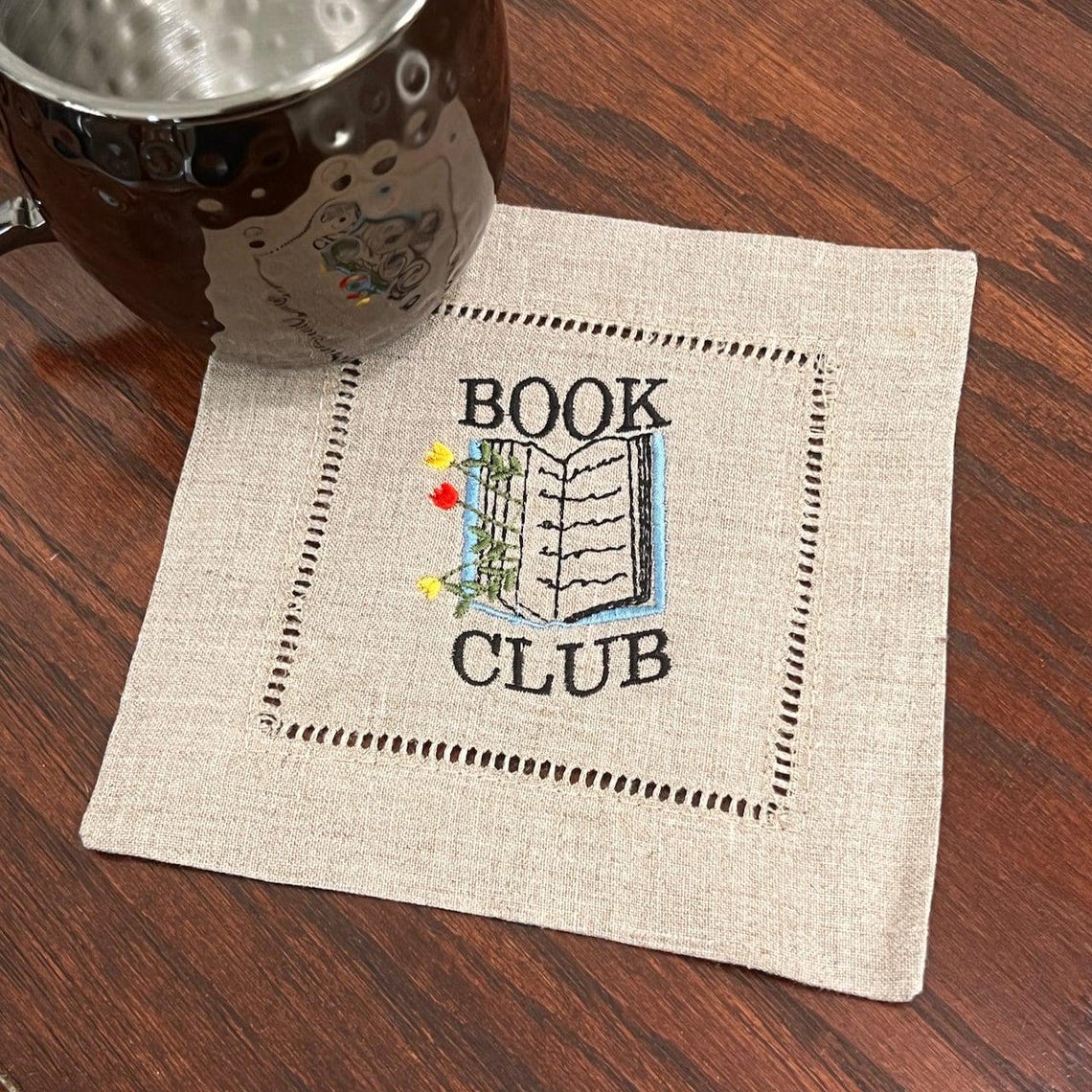 Book Club Cloth Cocktail Napkins, Set of 4, Flowers Growing From Book ...