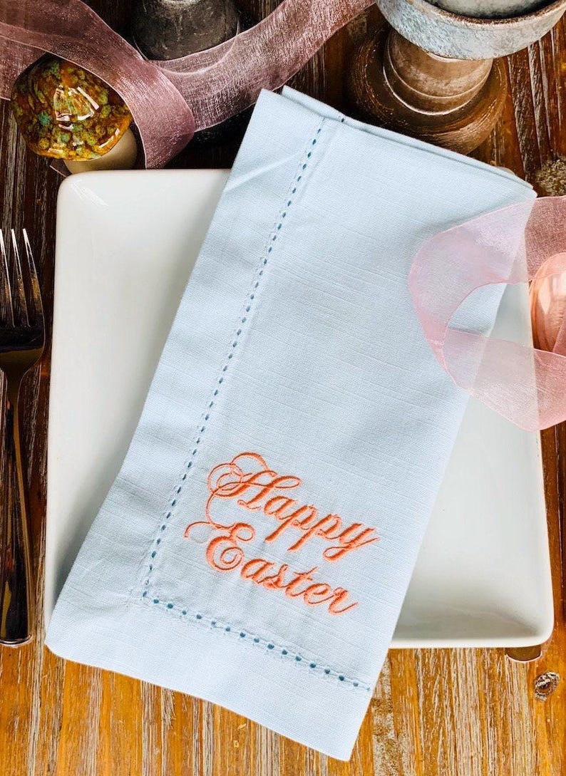 Happy Easter Napkins Script Embroidered Cloth Set of 4, Easter ...