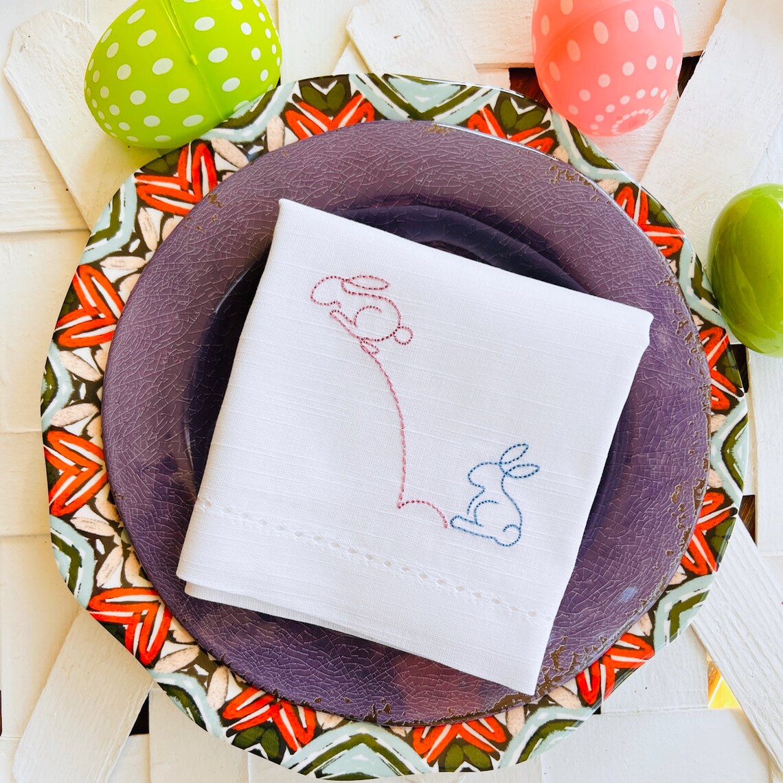 Jumping Easter Bunnies Cloth Napkins Bunny Embroidered Cloth - Etsy