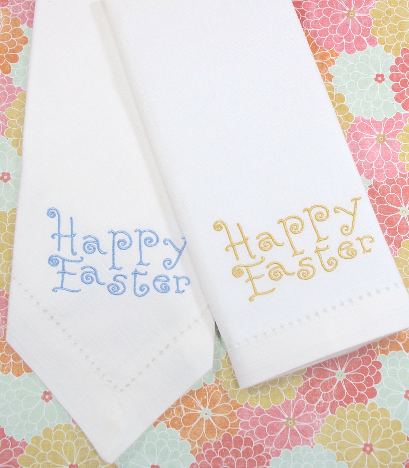 Happy Easter Curly Embroidered Cloth Napkins /set of 12/ - Etsy