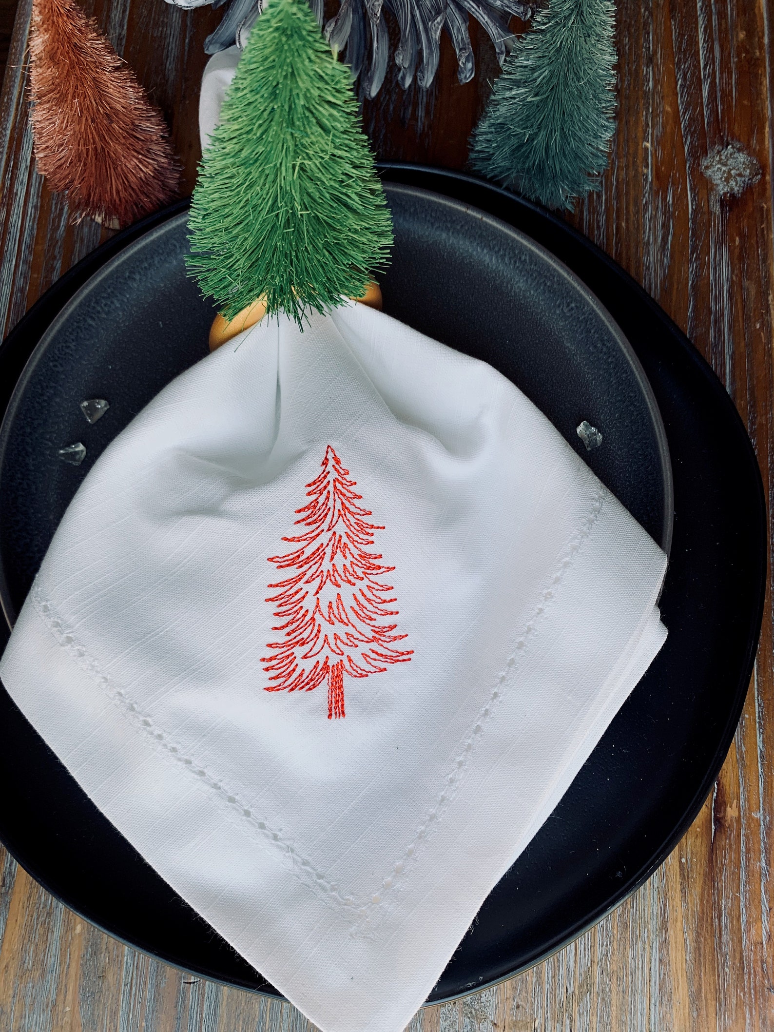 Evergreen Tree Embroidered Cloth Dinner Napkins Set of 12 - Etsy
