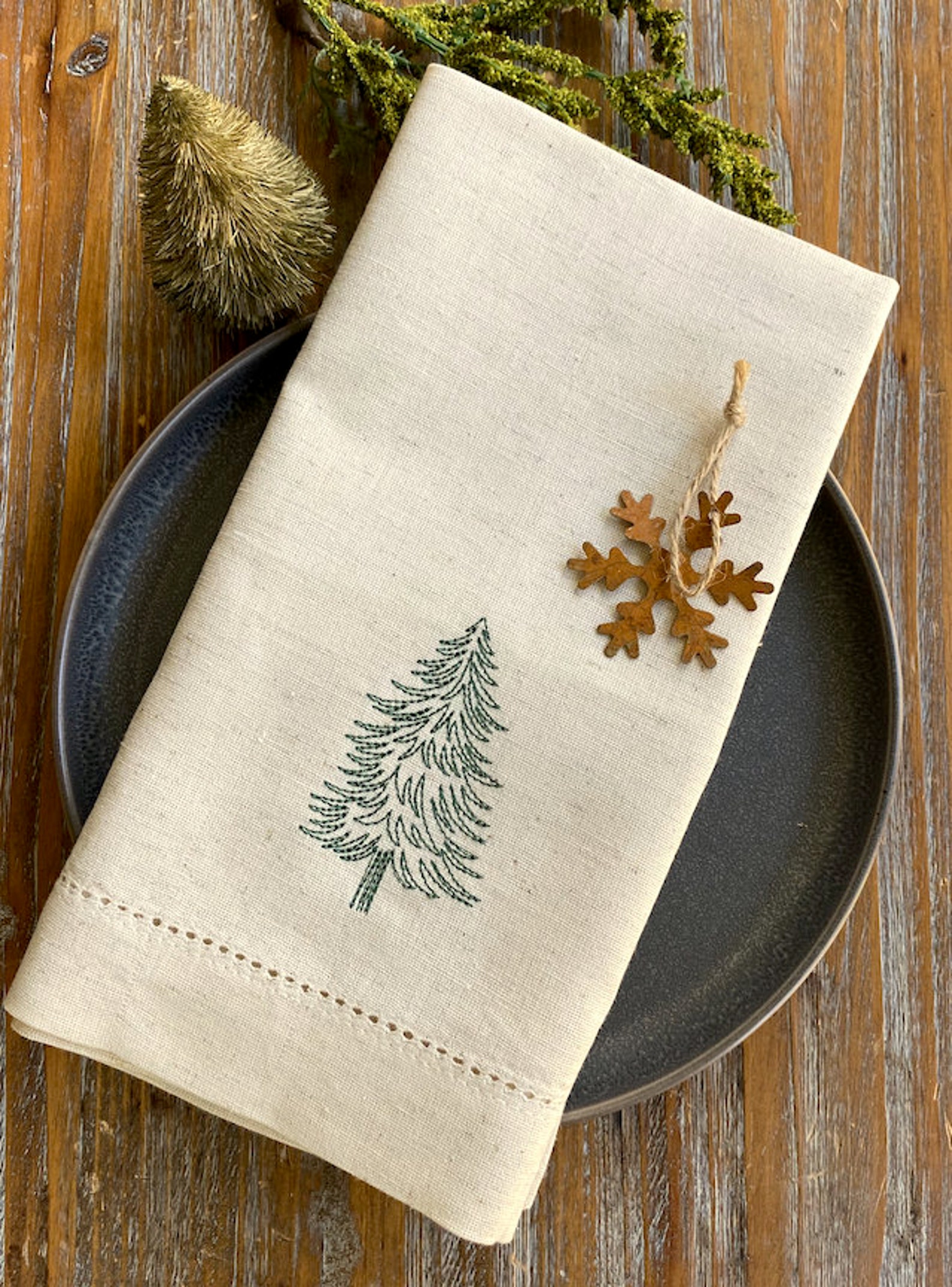 Evergreen Tree Embroidered Cloth Dinner Napkins Set of 12 - Etsy