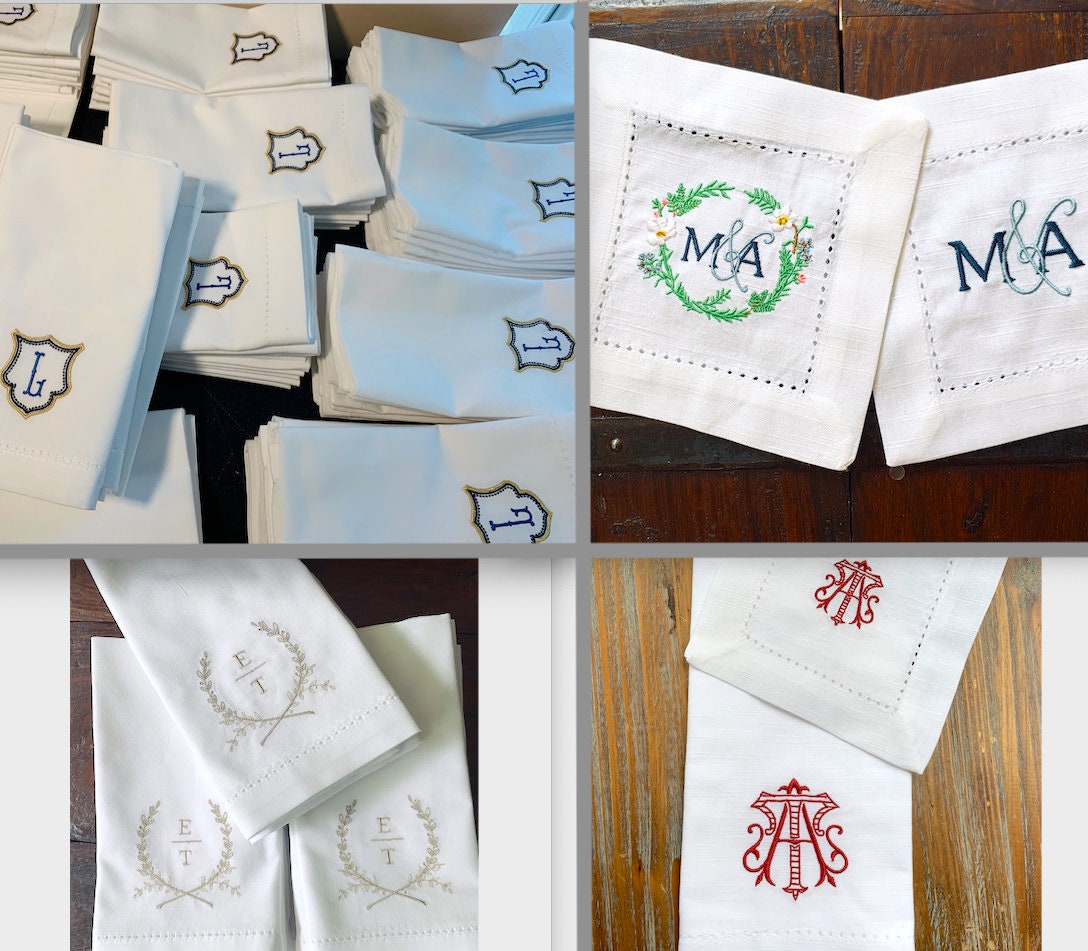 Custom Wedding Monogram Cloth Napkins Digitizing Wedding | Etsy