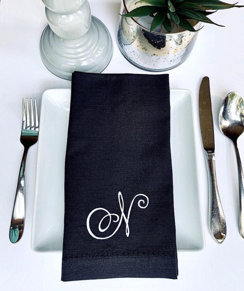Wendy Monogrammed Cloth Napkins, Set of 4, Embroidered Cloth Napkins ...