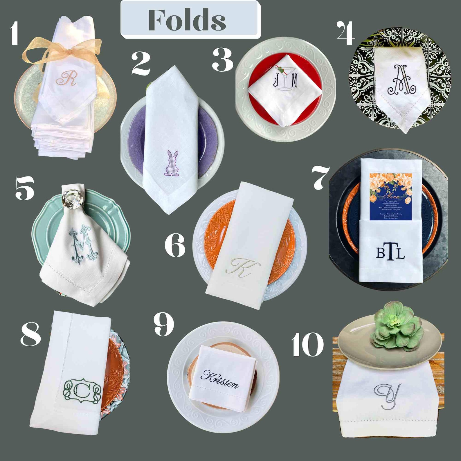 Wendy Monogrammed Cloth Napkins, Set of 4, Embroidered Cloth Napkins ...