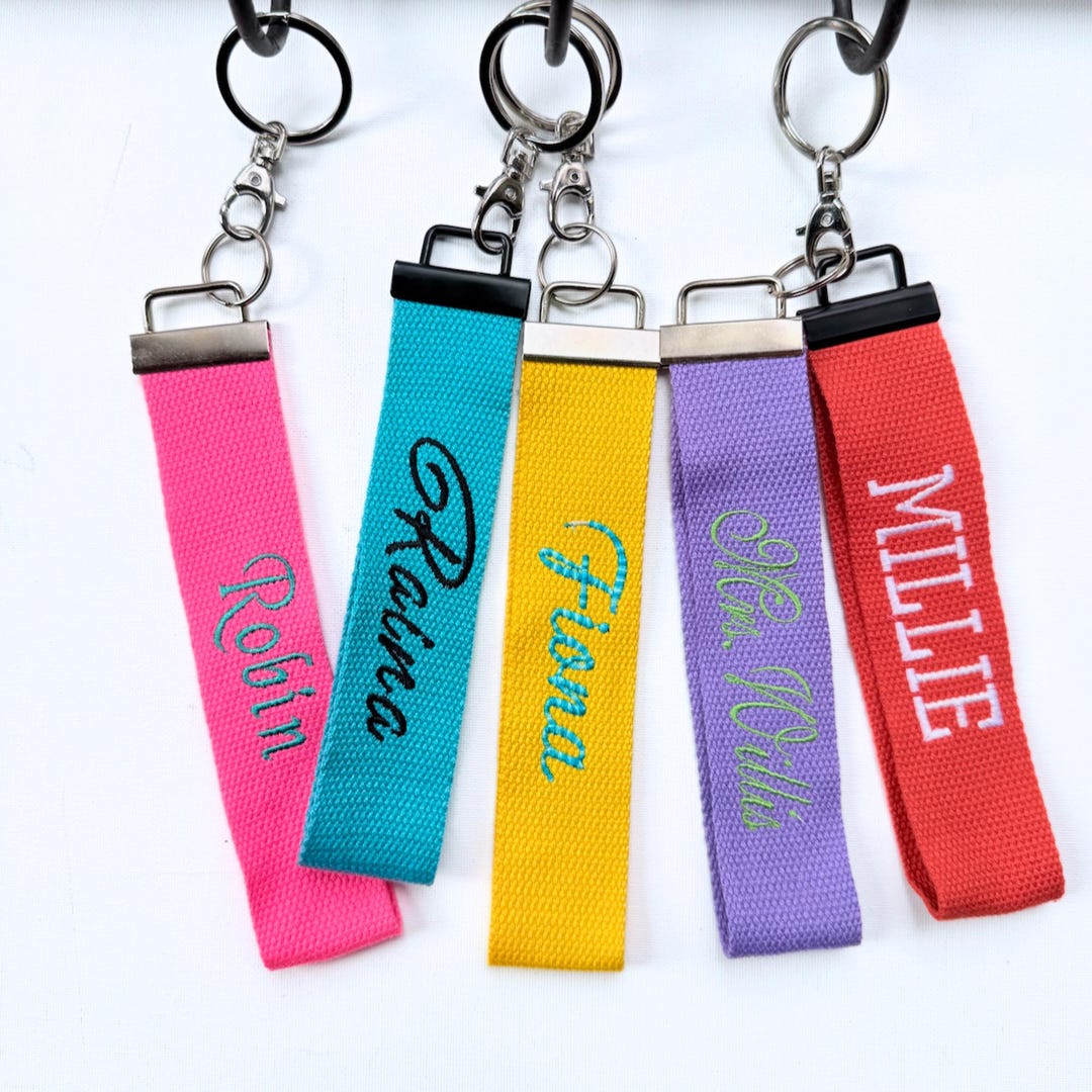 Key Chain Wrist Strap Embroidered With Name, Personalized Key Fob ...