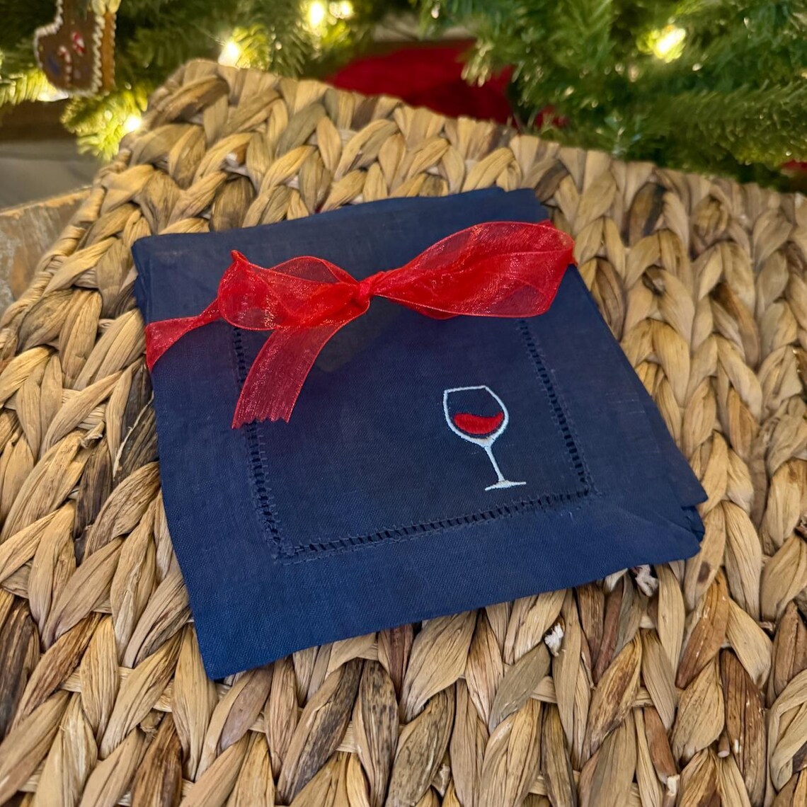 Wine Embroidered Cloth Cocktail Napkins, Set of 4, Wine Glass Linen ...