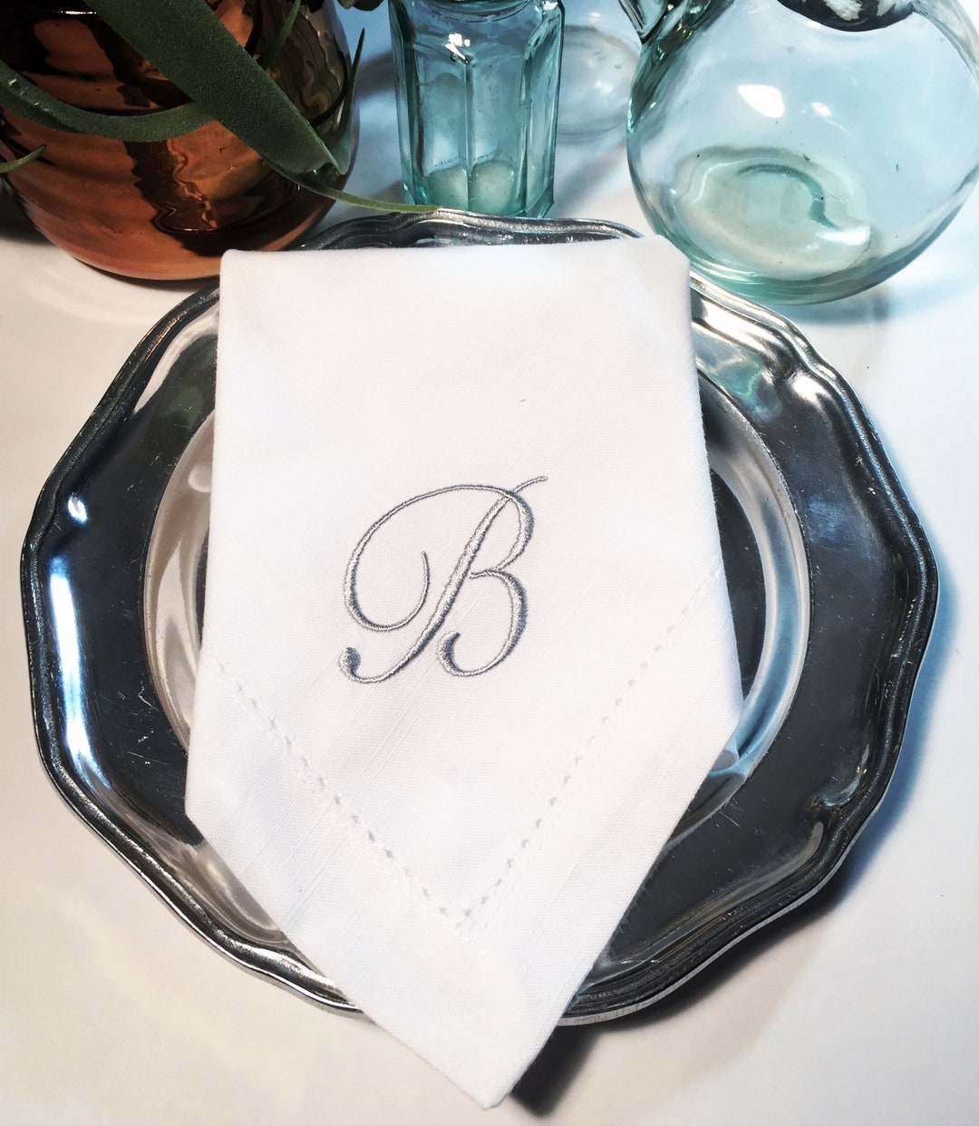 Sophia Monogrammed Cloth Napkins, Set of 4, Embroidered Napkins ...