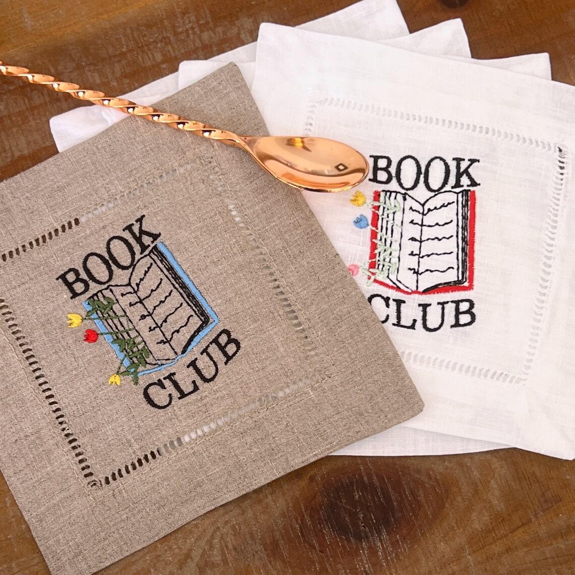 Book Club Cloth Cocktail Napkins, Set of 4, Flowers Growing From Book ...