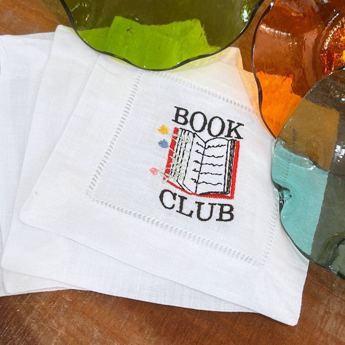 Book Club Cloth Cocktail Napkins, Set of 4, Flowers Growing From Book ...