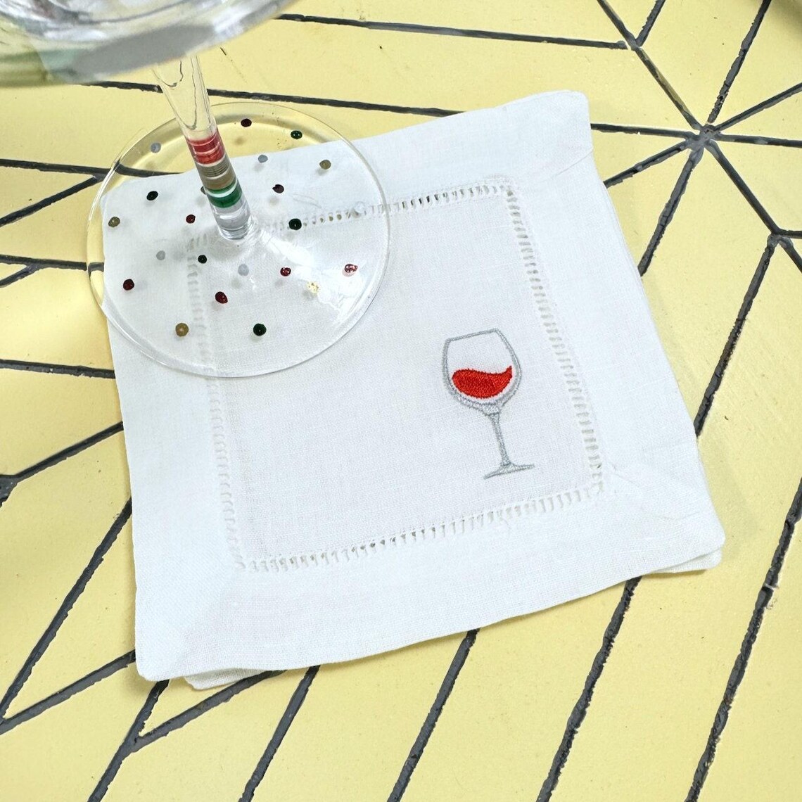 Wine Embroidered Cloth Cocktail Napkins, Set of 4, Wine Glass Linen ...