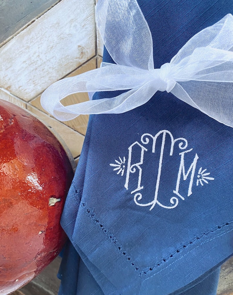 Lilian Monogrammed Embroidered Cloth Dinner Napkins 3 letter | Etsy