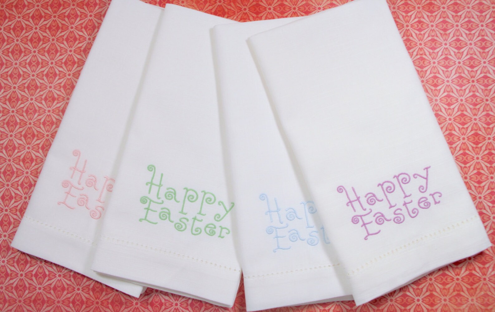 Happy Easter Curly Embroidered Cloth Napkins /set of 12/ - Etsy
