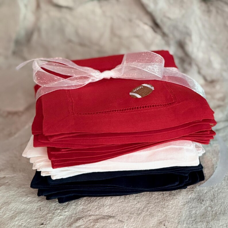 Football Linen Cocktail Napkins, Set of 4, Football Cloth Napkins - Etsy
