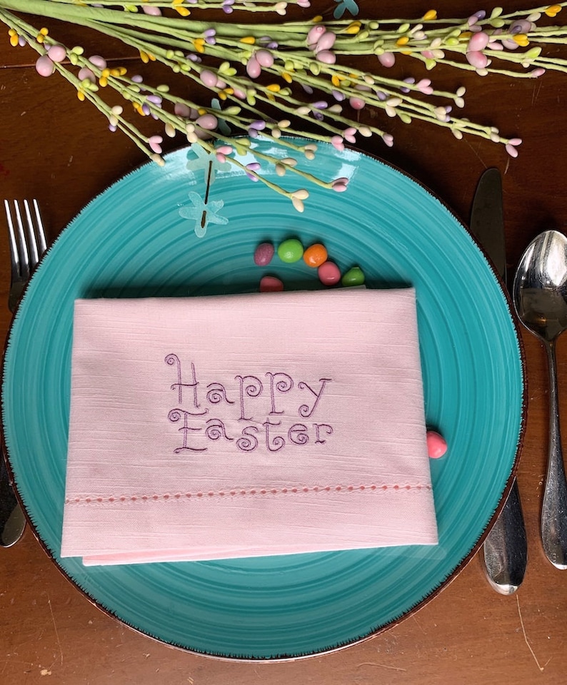 Happy Easter Curly Embroidered Cloth Napkins /set of 12/ - Etsy
