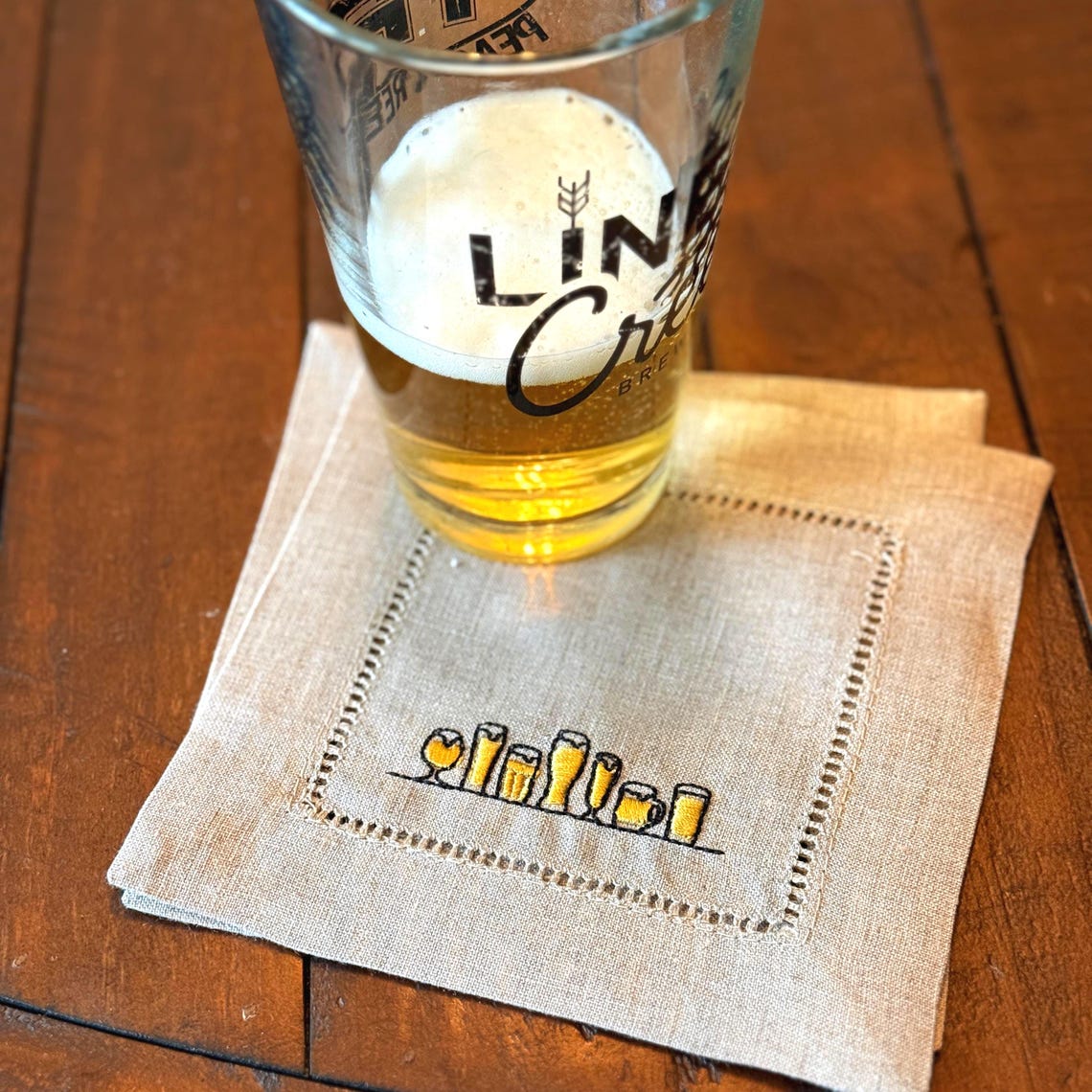 Beer Glasses Embroidered Cloth Cocktail Napkins Set of 4, Beer Linen ...