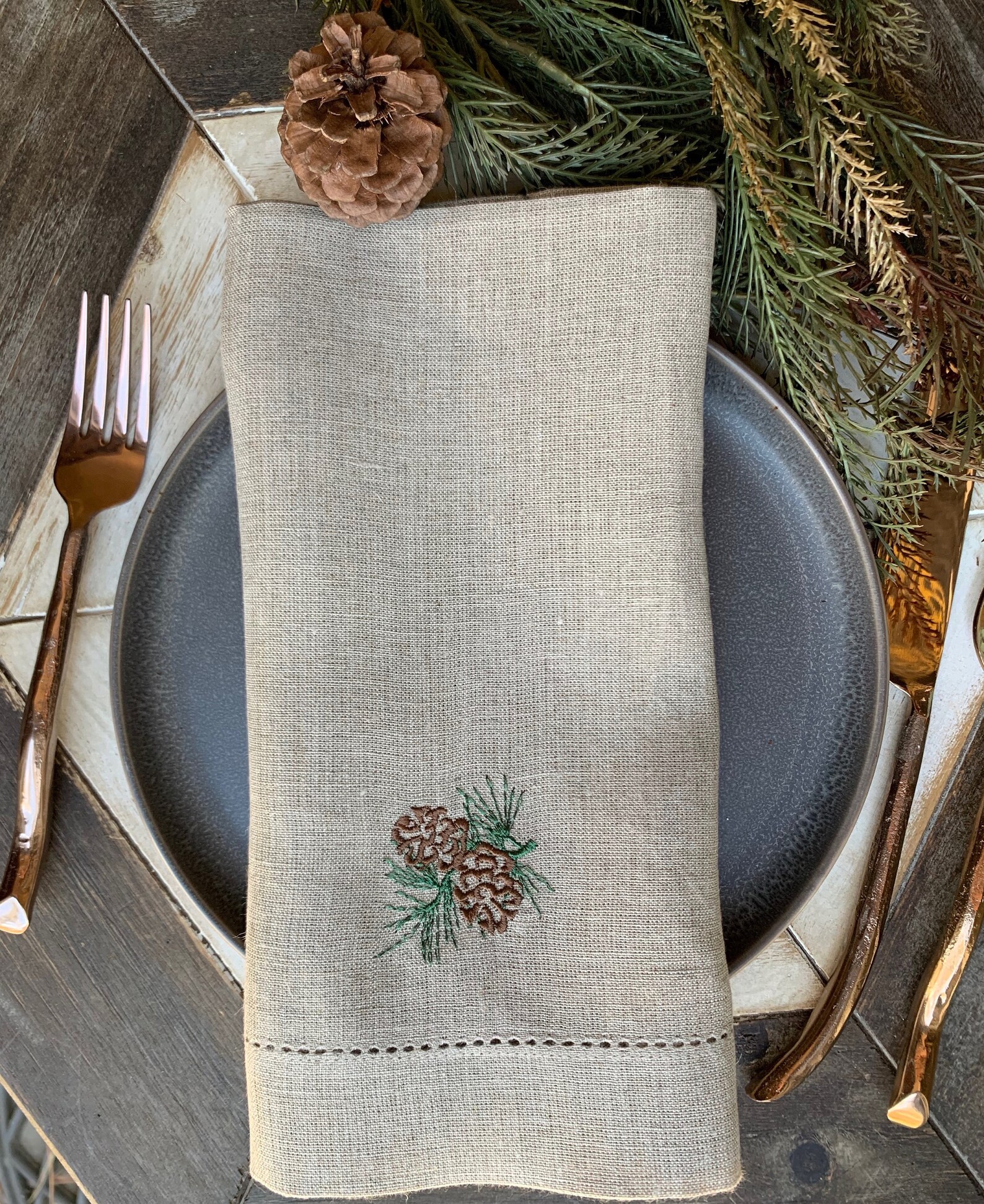 Winter Pine Cone Embroidered Cloth Napkins Set of 12 - Etsy