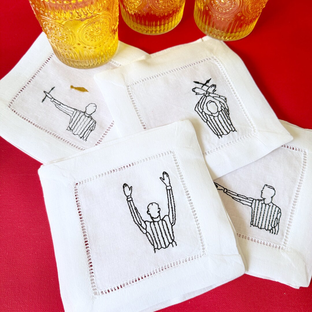 Football Referee Call Signs Linen Cocktail Napkins, Set of 4 ...