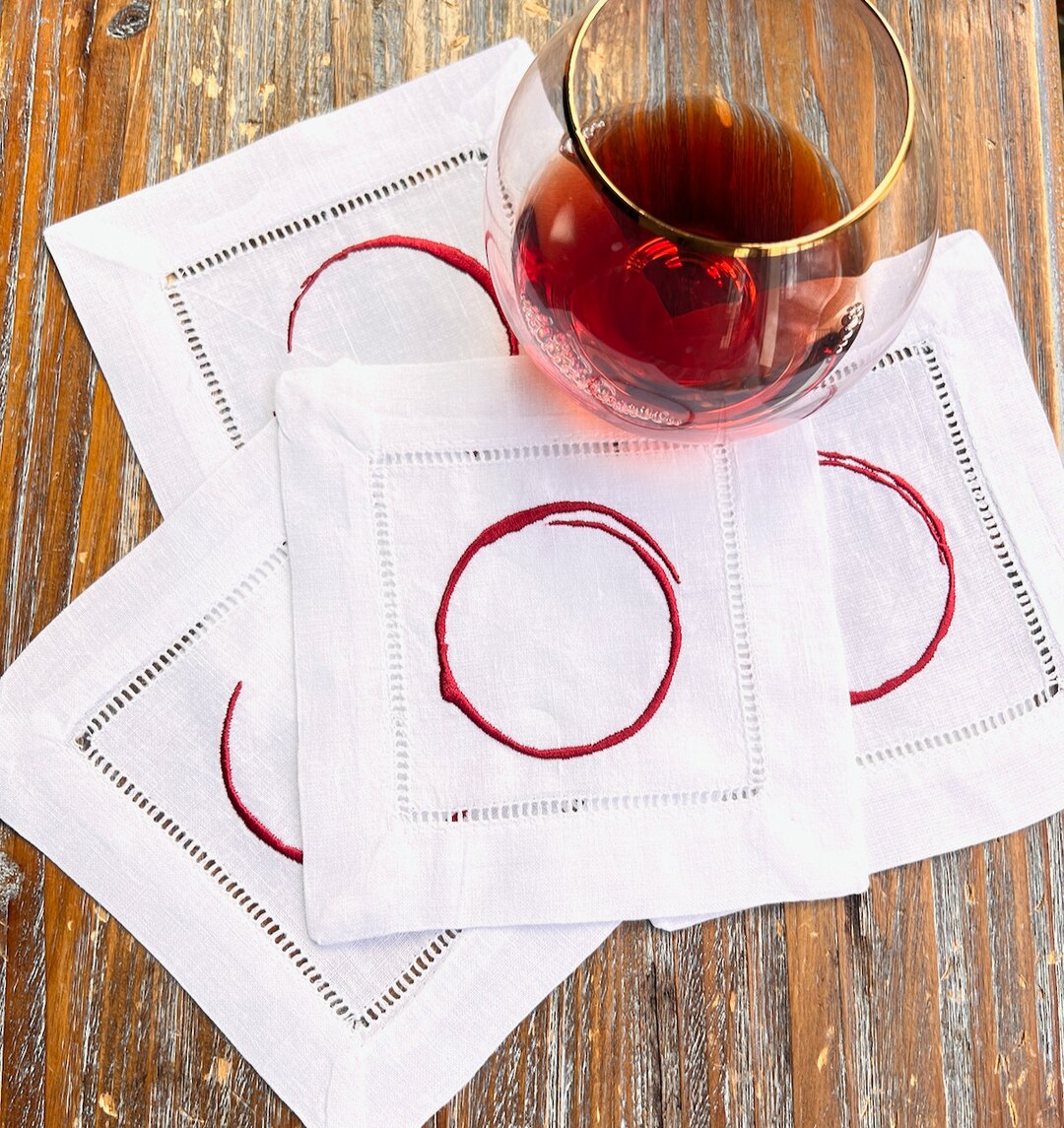 Wine Stain Cocktail Napkins, Set of 4, Funny Cocktail Cloth Napkins ...