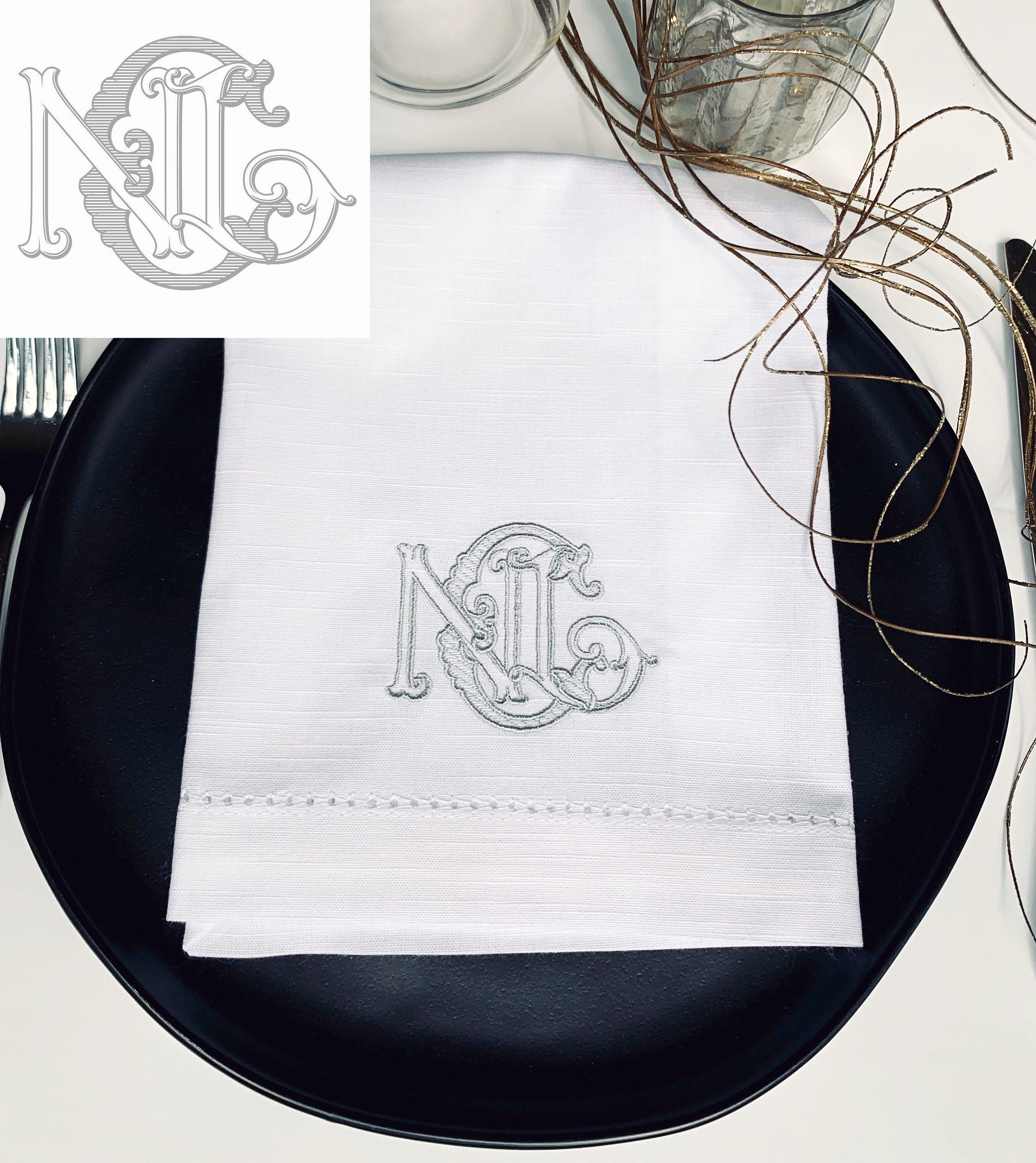 Custom Wedding Monogram Cloth Napkins Digitizing Wedding | Etsy