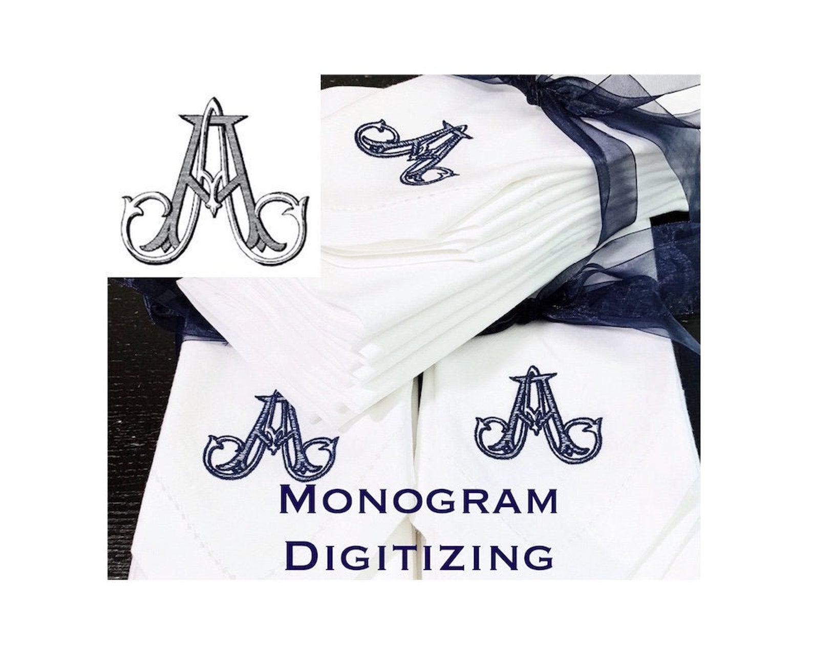 Custom Wedding Monogram Cloth Napkins Digitizing Wedding | Etsy