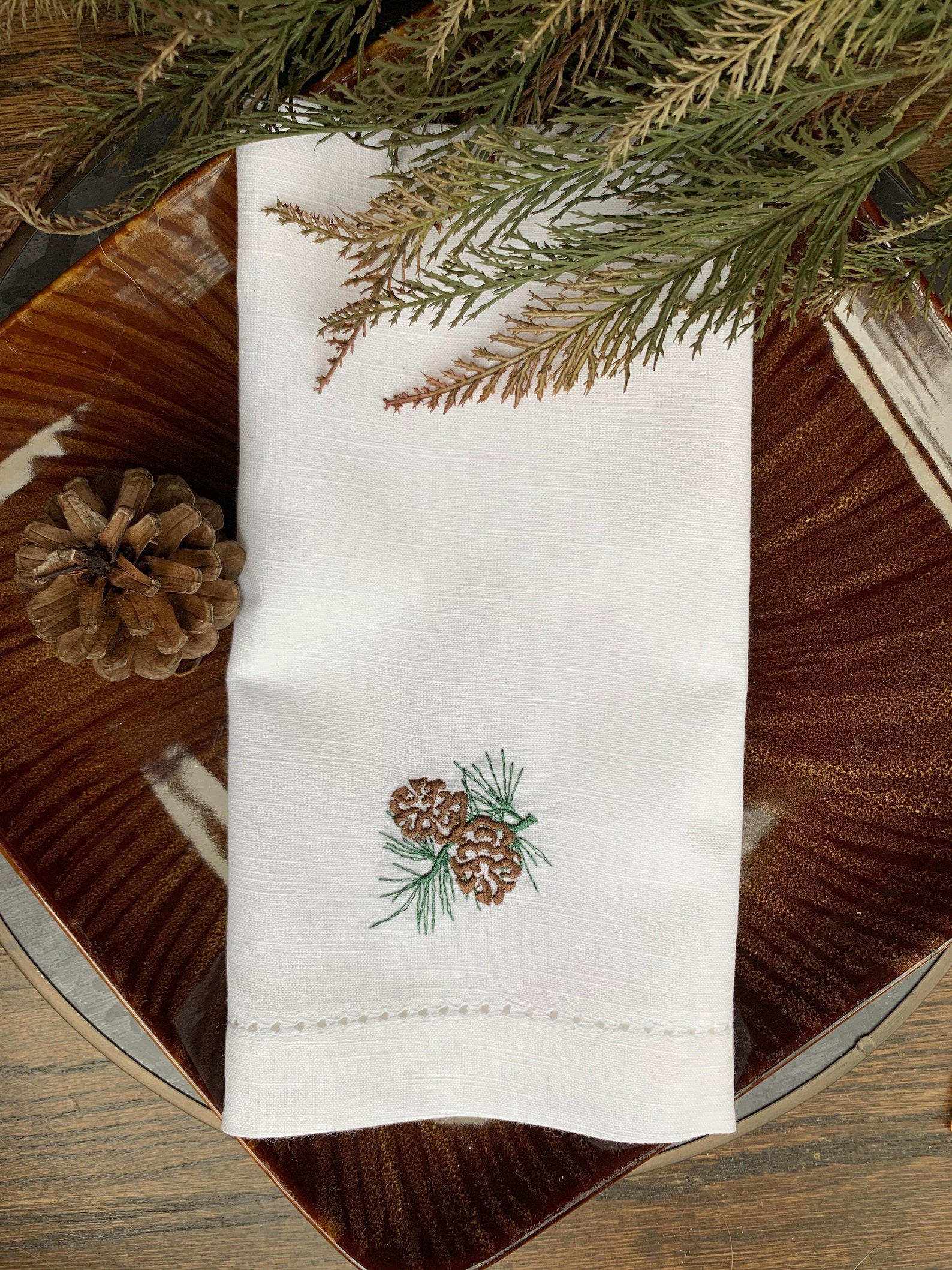 Winter Pine Cone Embroidered Cloth Napkins Set of 12 - Etsy