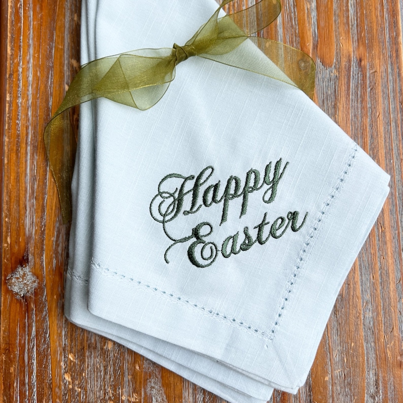 Happy Easter Napkins Script Embroidered Cloth Set of 4 Easter - Etsy