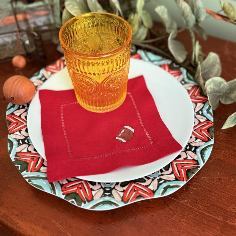 Football Linen Cocktail Napkins, Set of 4, Football Cloth Napkins - Etsy