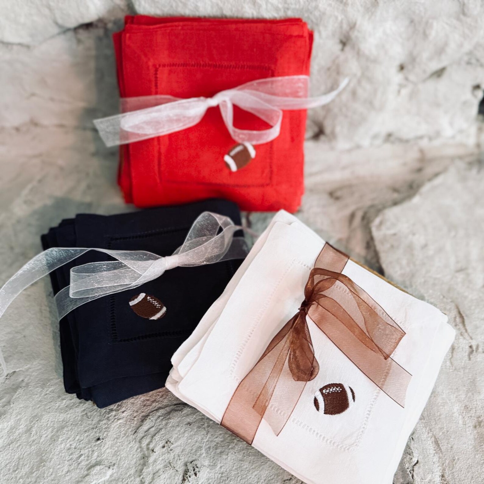 Football Linen Cocktail Napkins, Set of 4, Football Cloth Napkins - Etsy