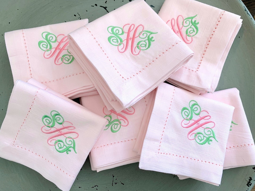 Monogrammed Pink Napkins, Set of 4, Pink Cloth Napkins, Wedding Gift ...