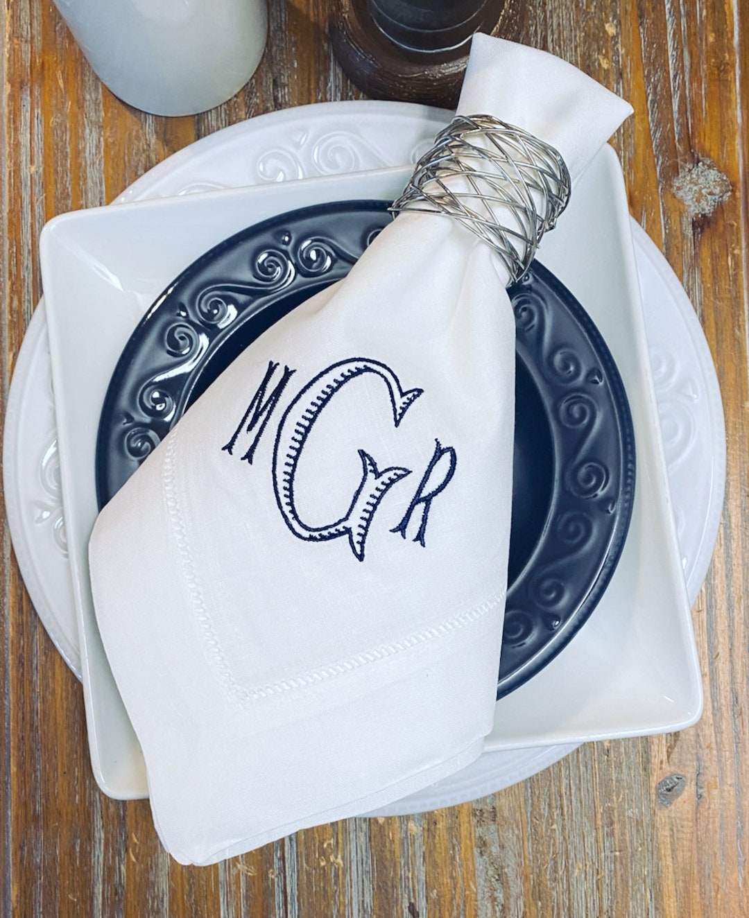 Monogrammed Cloth Napkins, Set of 4, Baroque, Cloth Wedding Napkins ...