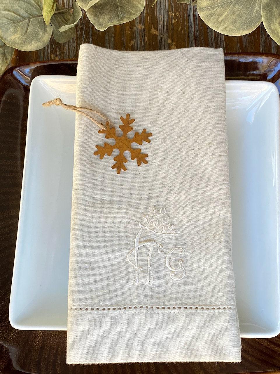 Christmas Reindeer Monogrammed Cloth Napkins, Set of 4, Christmas ...