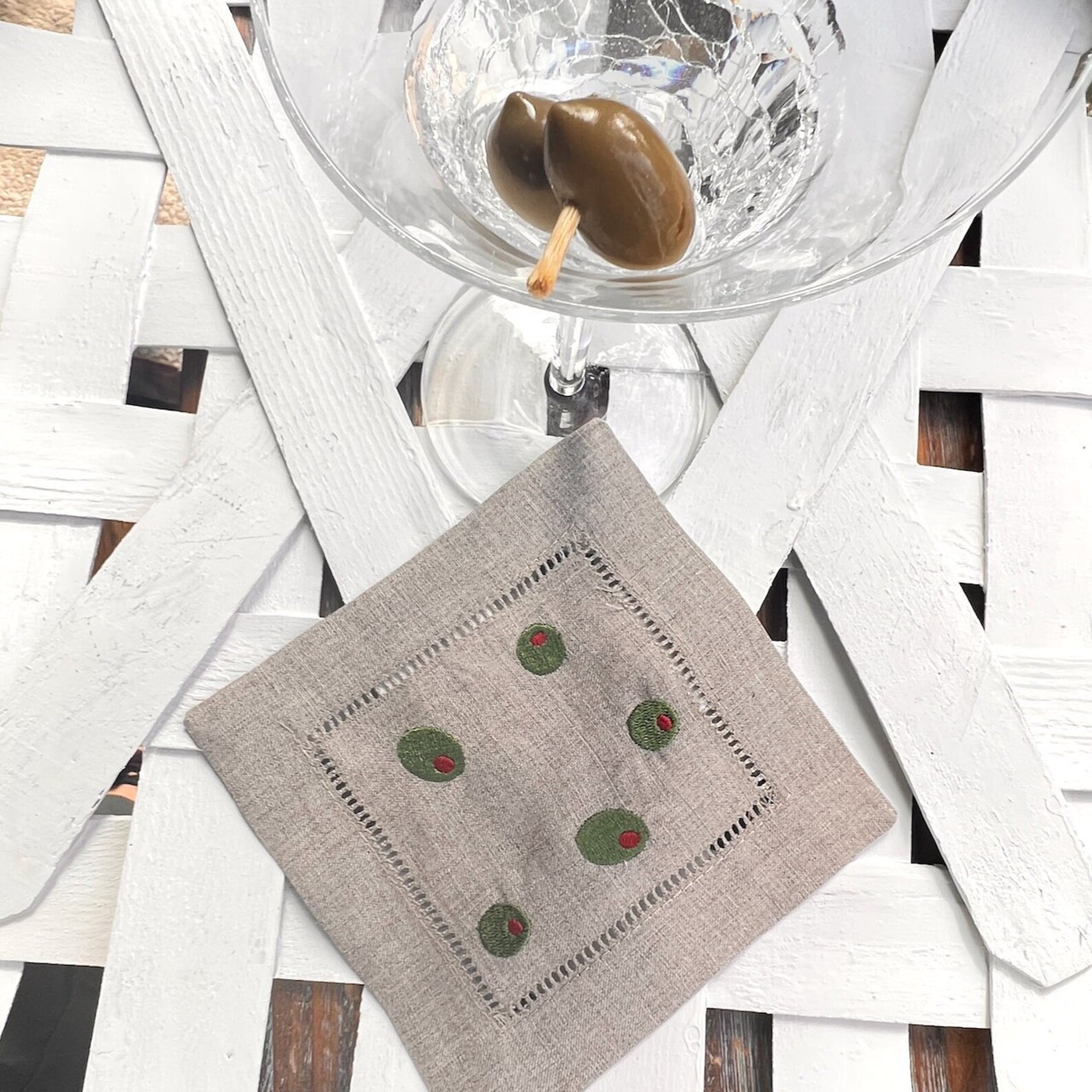 Olive Cocktail Napkins, Set of 4, Martini Cocktail Cloth Napkins, Linen ...