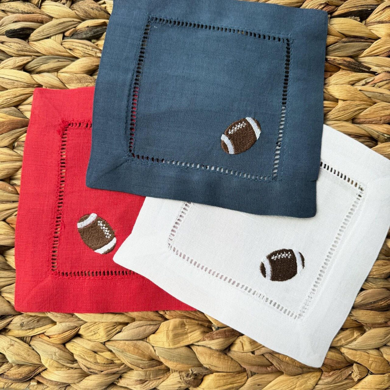 Football Linen Cocktail Napkins, Set of 4, Football Cloth Napkins - Etsy